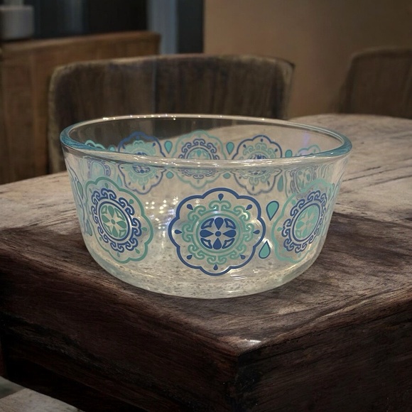 Art | Vintage Pyrex Glass Bowl With Blue And Green Patterns | Poshmark